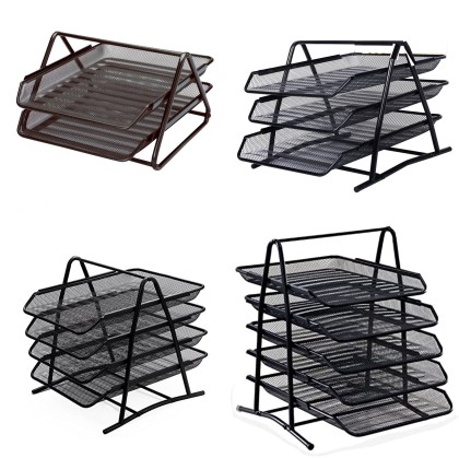 2 3 4 5 Tier Document Tray Steel Mesh Rack A4 Paper Holder Organizer ...