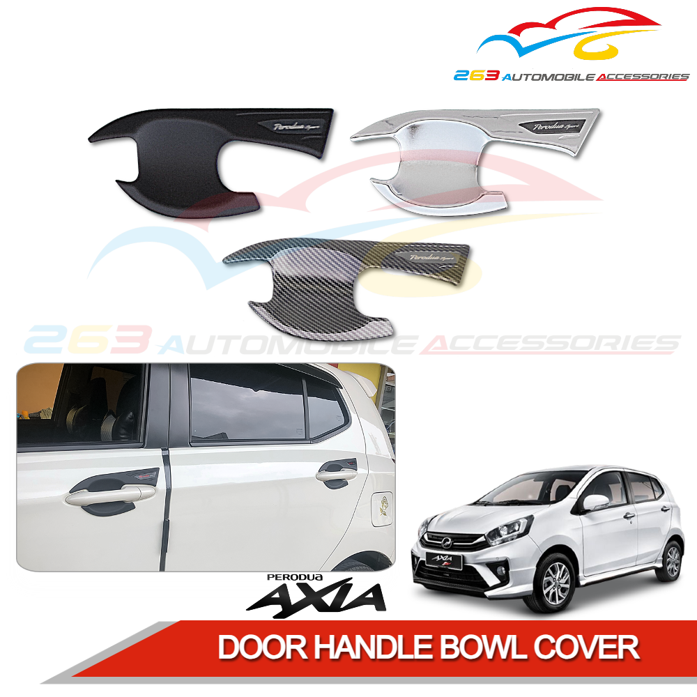 PERODUA AXIA DOOR HANDLE BOWL COVER CHROME BLACK CARBON 4 PC SET 263 Automobile Accessories