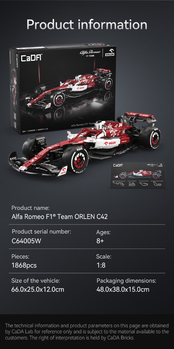 CaDA Alfa Romeo F1 Team ORLEN C42 1:8 C64005W Block Toy Set (1868 Pieces)