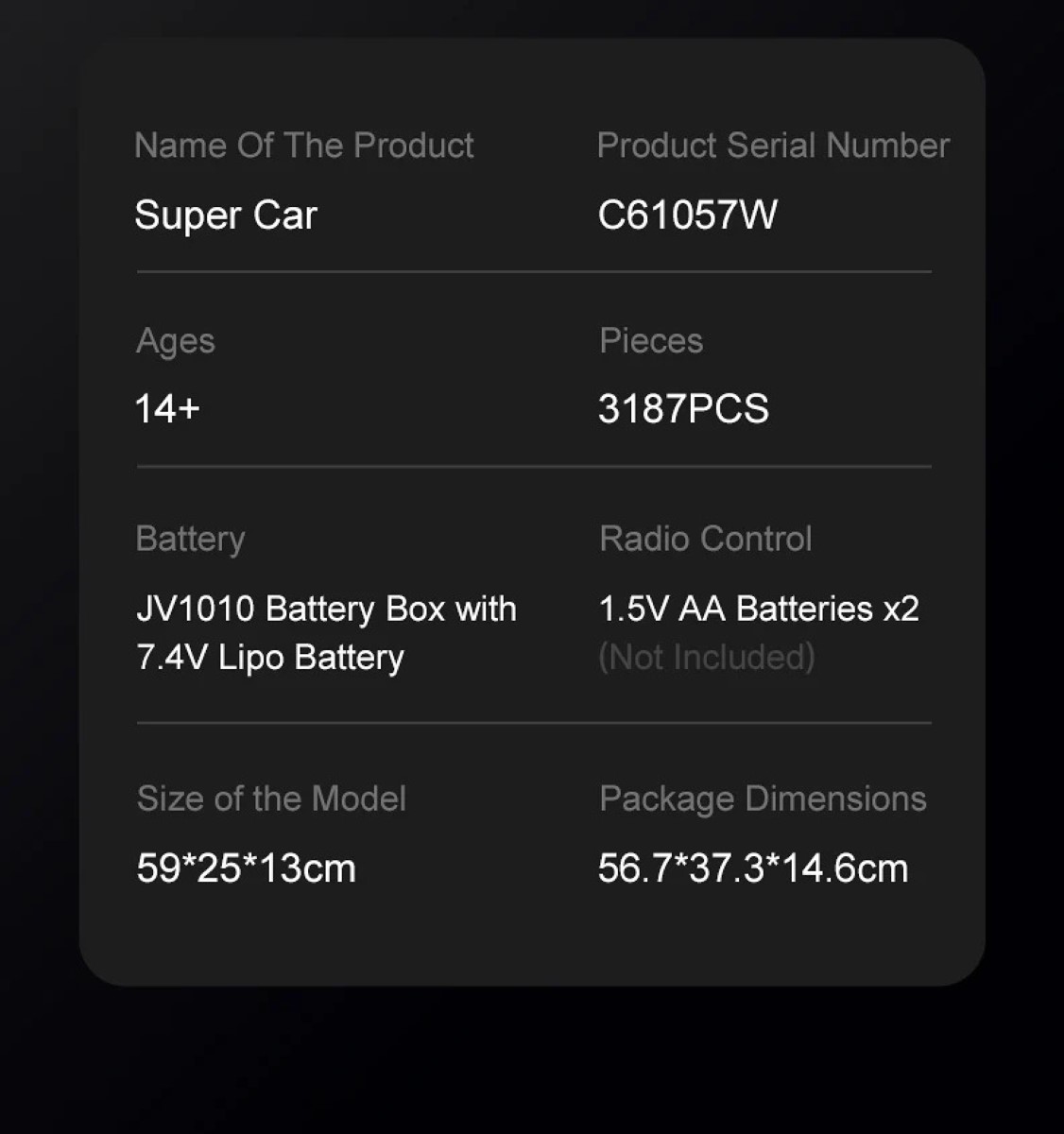 CaDA Master Italian Yellow Supercar 1: 8 C61057W RC Block Toy Set