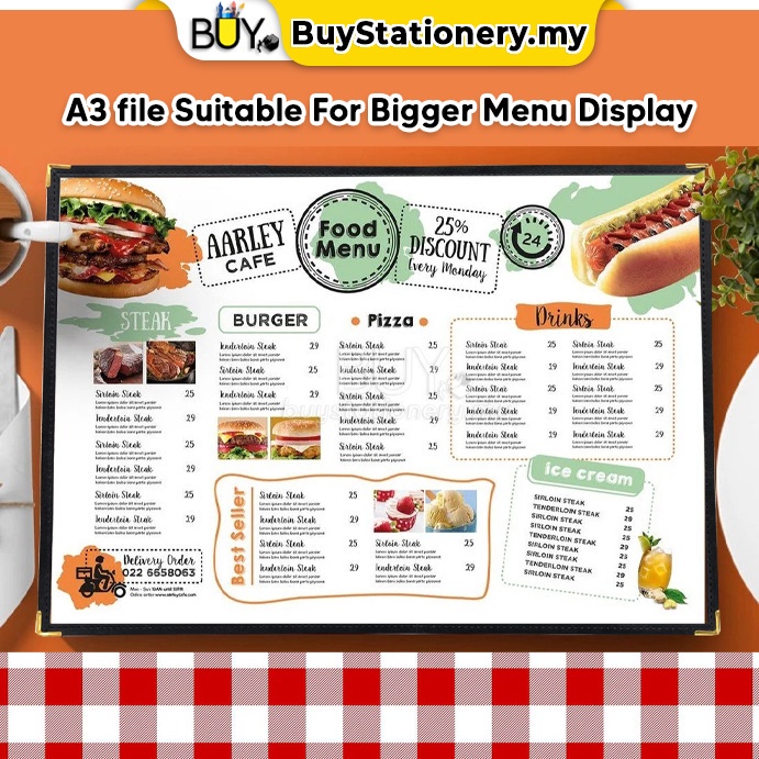 EMI A3 A4 Leather Menu File Folder Restaurant Food Catalogue Display ...