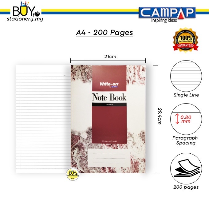 Campap A5 A4 Write-On Exercise Book Plastic Cover Notebook 160 200 240 ...