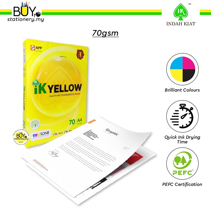 IK Yellow A4 Paper Multifunction 70gsm 80gsm ( 450 Sheet / REAM ) Kertas A4 Fotostat White ...