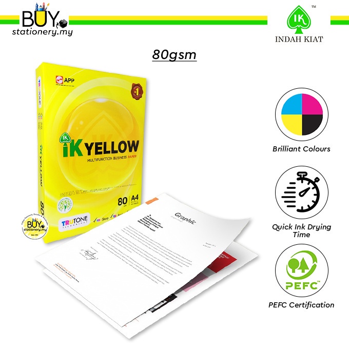 IK Yellow A4 Paper Multifunction 70gsm 80gsm ( 450 Sheet / REAM ...