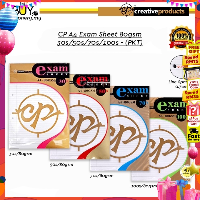 CP 80gsm Exam Sheet A4 Paper 30s 50s 70s 100s -(PKT) Foolscap Paper ...