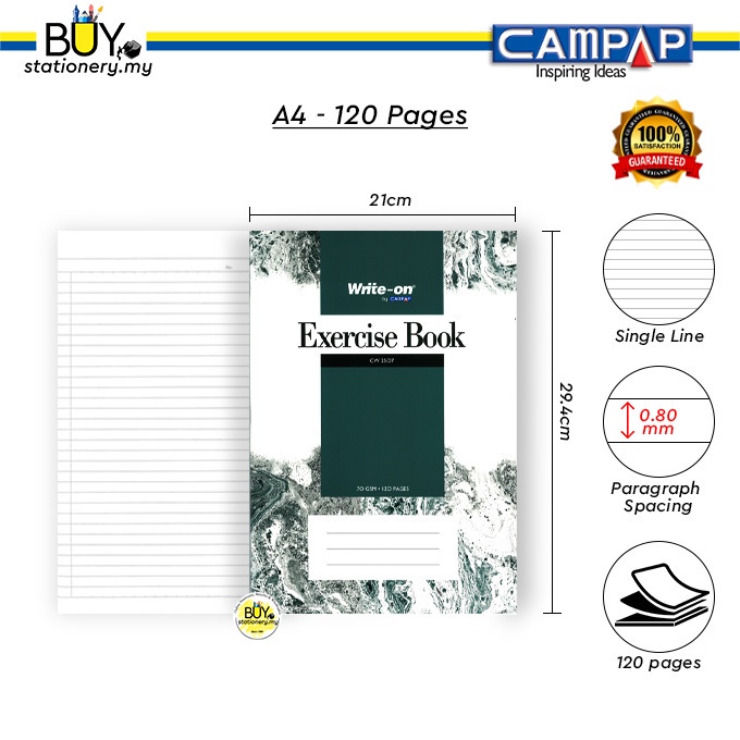 Campap Write On A4 Single Line Exercise Book Notebook Buku Nota 70gsm ...
