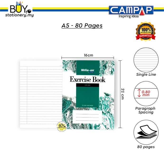 Campap Write On A5 Single Line Exercise Book Notebook Buku Nota 70gsm ...