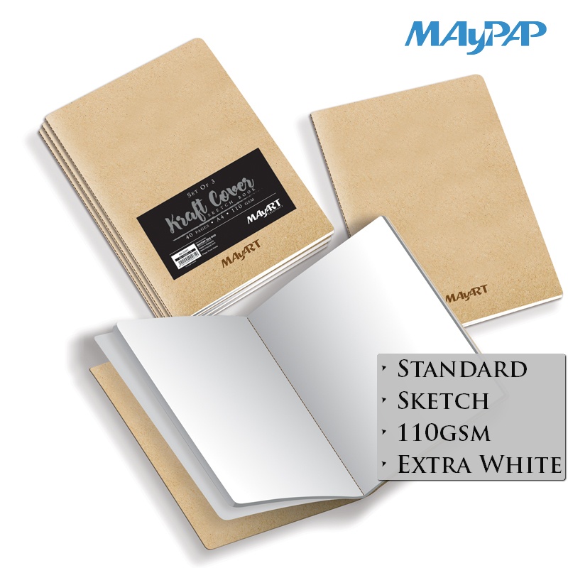 Mayart 40p 110gsm Kraft Cover Sketch Book 3 In1 Pack A4 Ma00261 A5