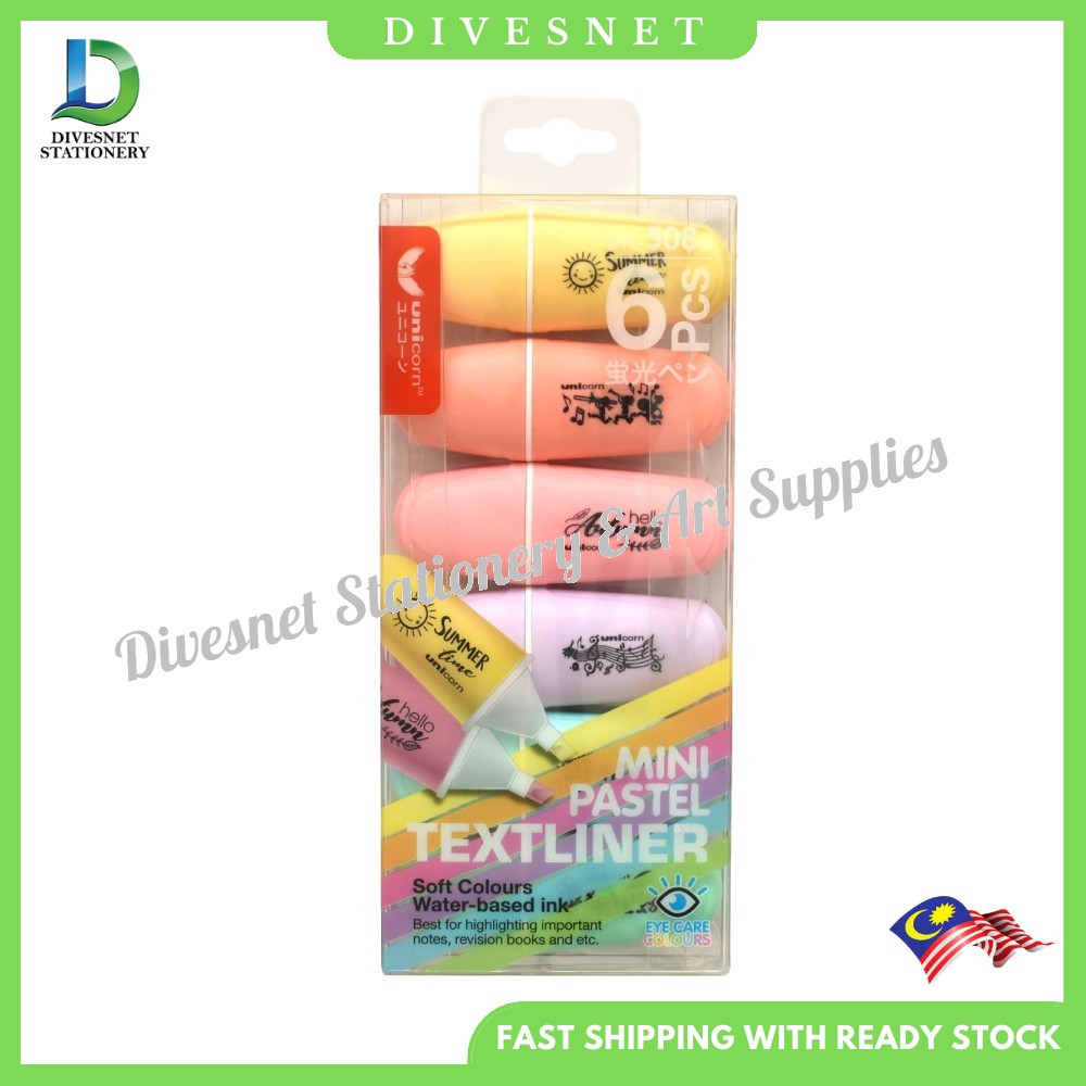 Unicorn Mini Pastel Highlighter Textliner Assorted 6's UTL-508EC Pen ...