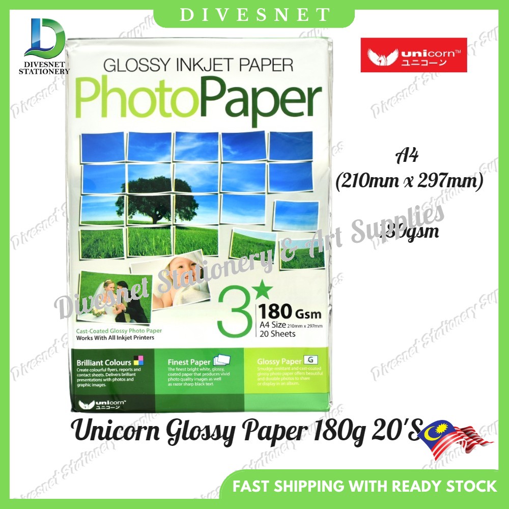 Unicorn Glossy Photo Paper 180g 20'S UPP-180G Kertas Gambar Foto