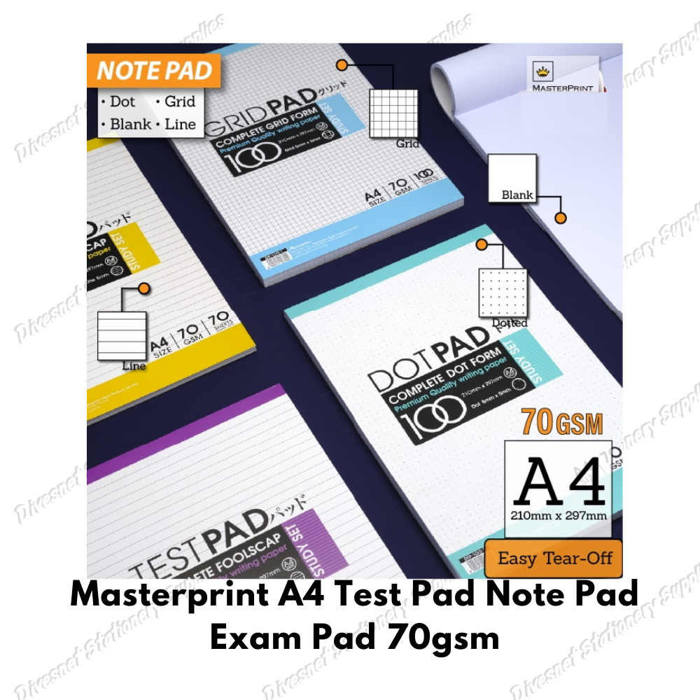 Masterprint A4 Test Pad Note Pad Exam Pad 70gsm (Dot/Grid/Blank/Line ...
