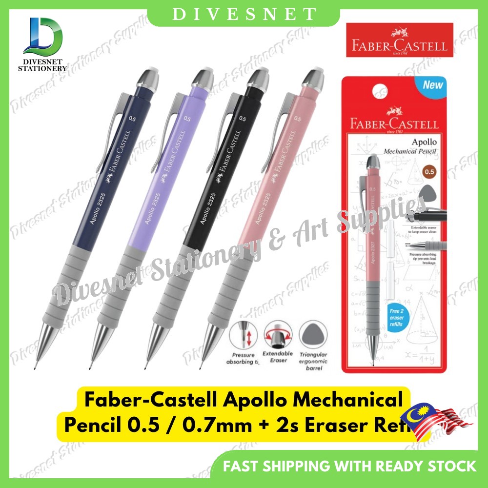 Faber-Castell Apollo Mechanical Pencil 0.5 / 0.7mm + 2s Eraser Refill ...