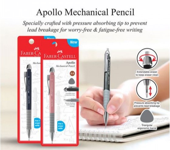 Faber-Castell Apollo Mechanical Pencil 0.5 / 0.7mm + 2s Eraser Refill ...