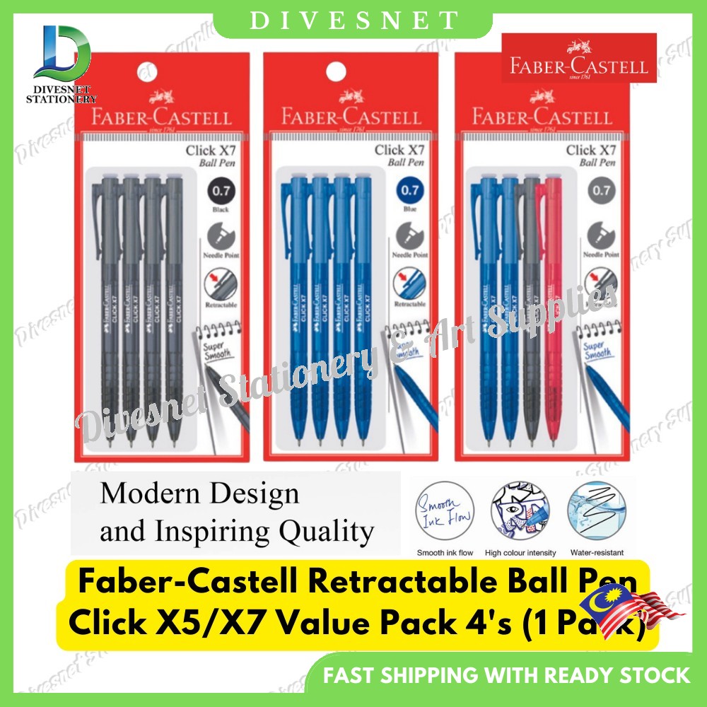 Faber-Castell Retractable Click X5 / X7 Ball Ballpoint Pen - VPack of 4's Divesnet 圆珠笔 Pen Mata ...