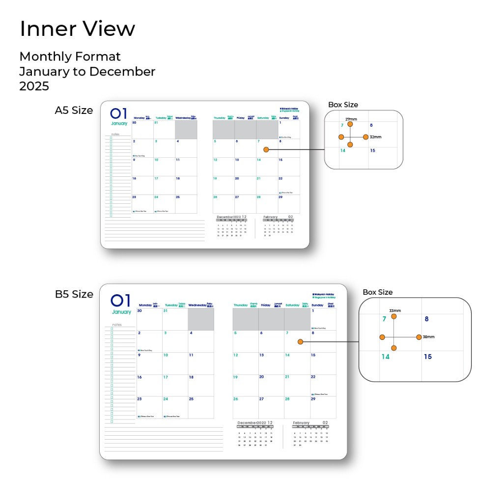 Monthly View Planner 2025 A5/B5 Staple Stitching Handwriting Divesnet ...