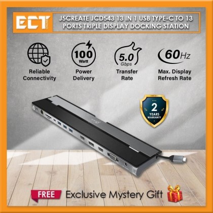 j5create JCD543 13 in 1 USB Type-C to 13 Ports Triple Display Docking ...