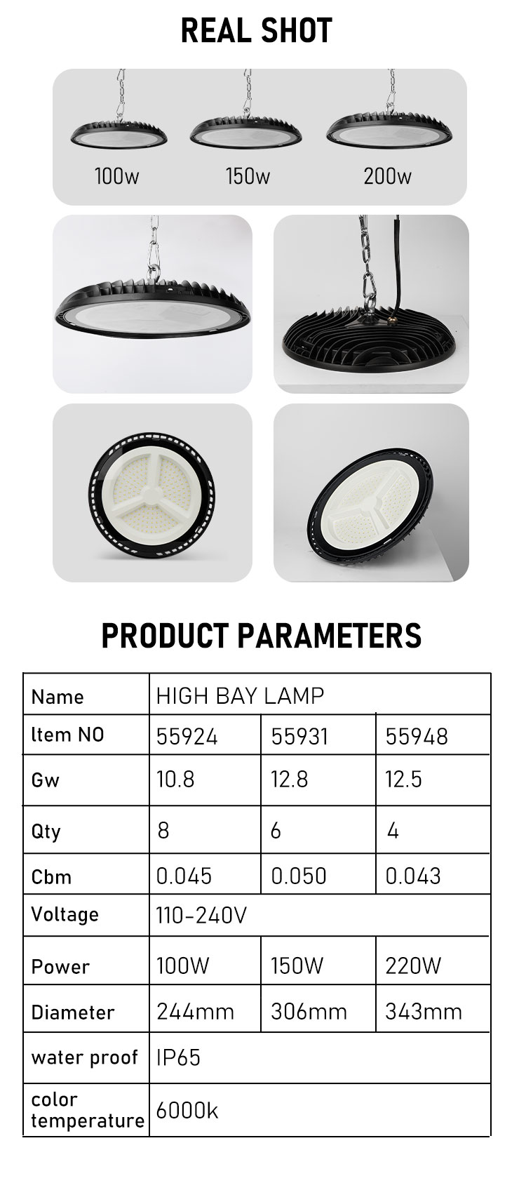 AKKO STAR industrial ufo led high bay light 100W aluminum IP65 ...