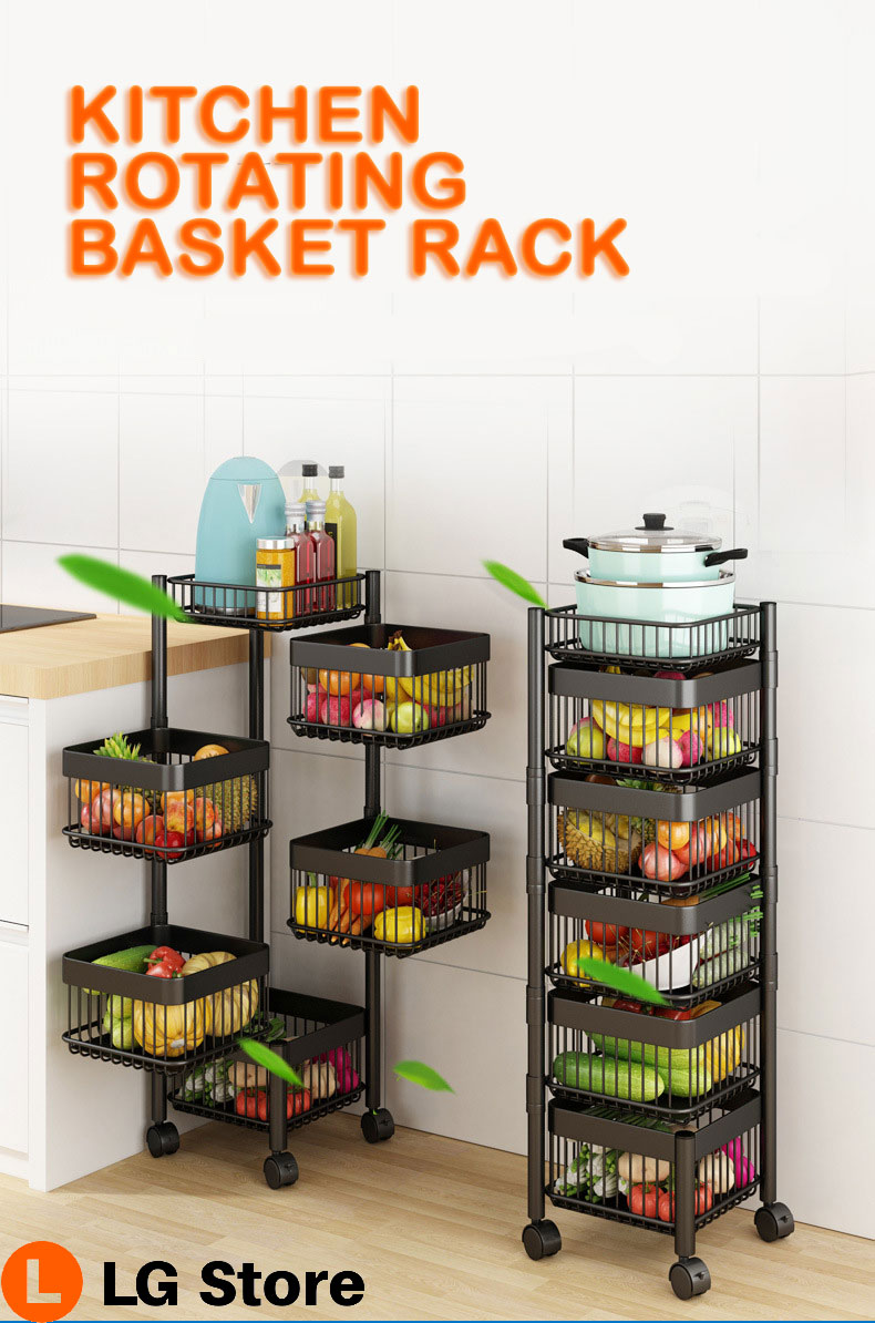 Kitchen Rotating Basket Rack Rak Dapur Kitchen Storage Rack Kitchen ...