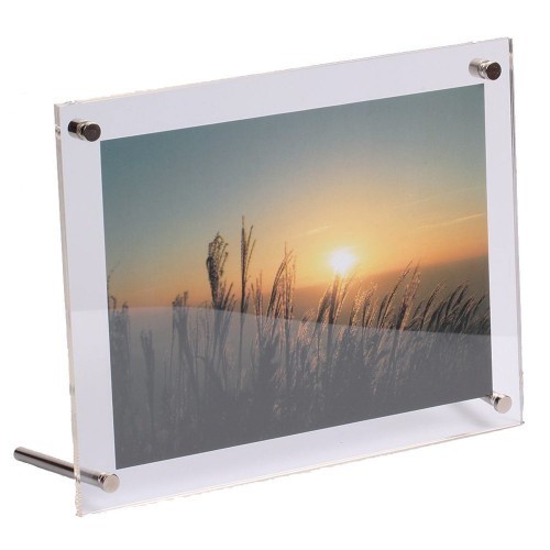 CLEAR ACRYLIC PICTURE FRAME WITH SILVER STAND