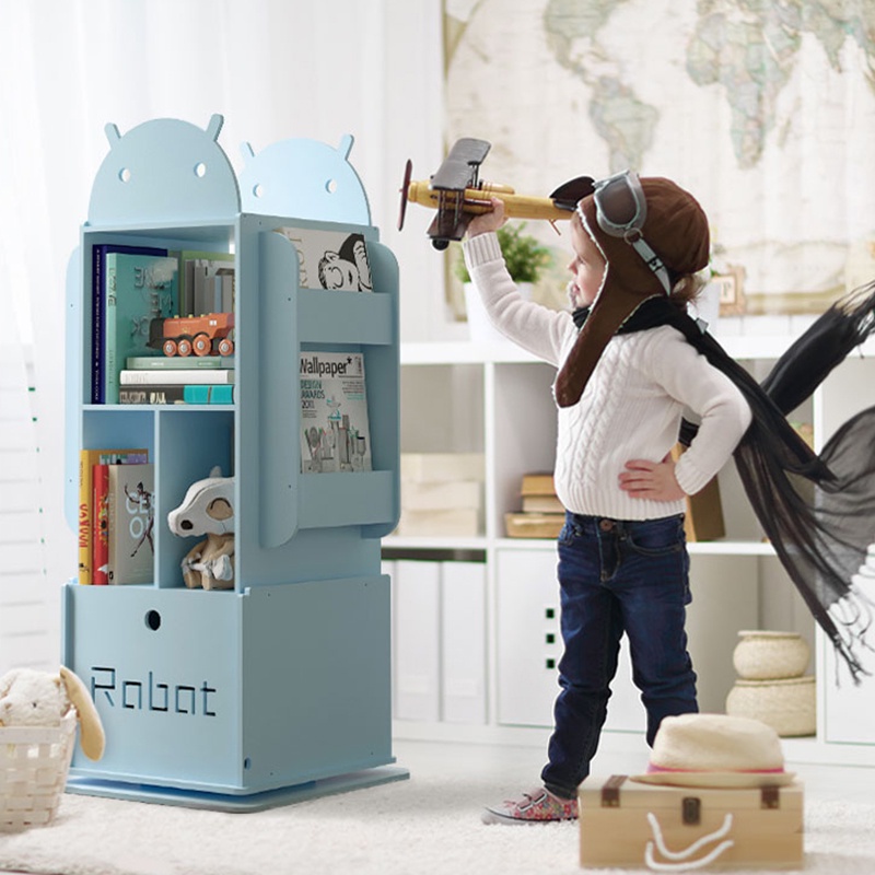 Simple children rotating bookshelf living room decorative storage shelf ...