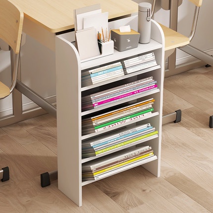 Simple white black color bookshelf floor rack living room space saver ...