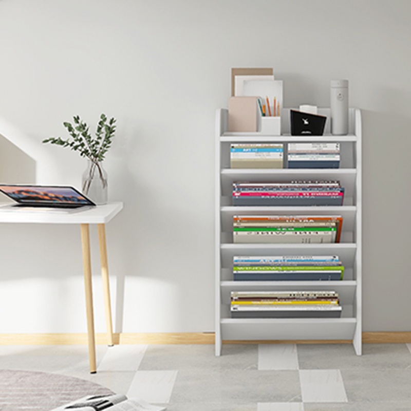 Simple white black color bookshelf floor rack living room space saver ...