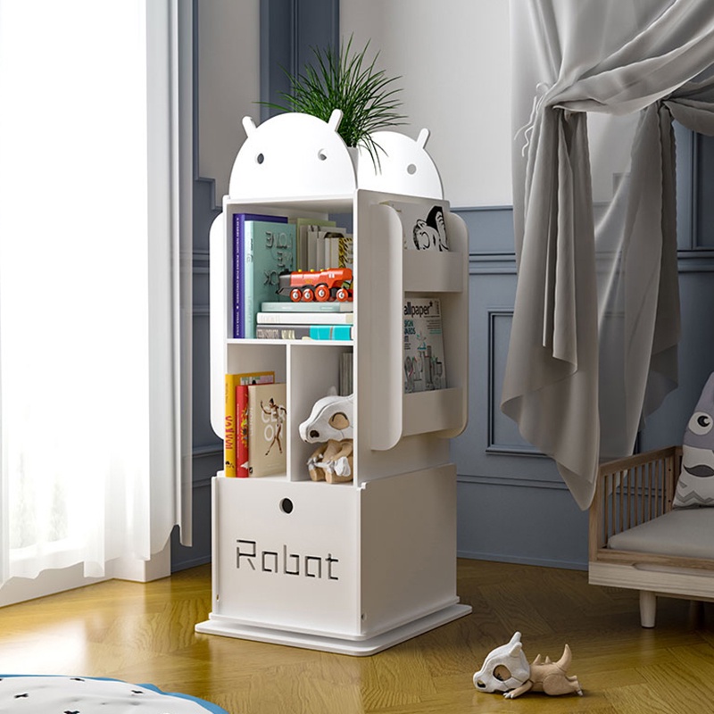 Simple children rotating bookshelf living room decorative storage shelf ...