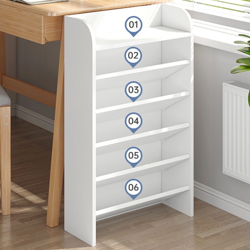 Simple white black color bookshelf floor rack living room space saver ...