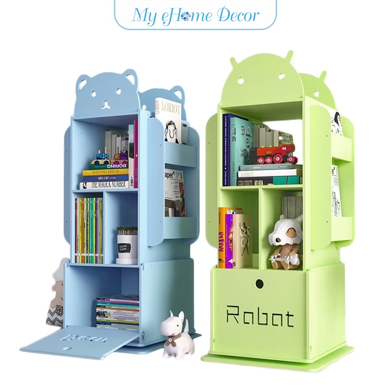 Simple children rotating bookshelf living room decorative storage shelf ...