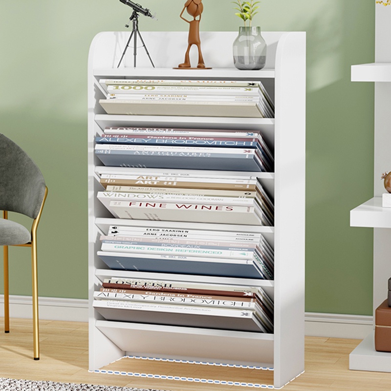 Simple white black color bookshelf floor rack living room space saver ...