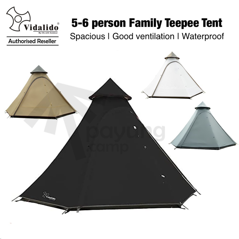 VIDALIDO 5 6 Person Indian Style Family Large Teepee Camping Tent Double Layers Waterproof Anti UV Tipi Indiana Khemah Payung mp