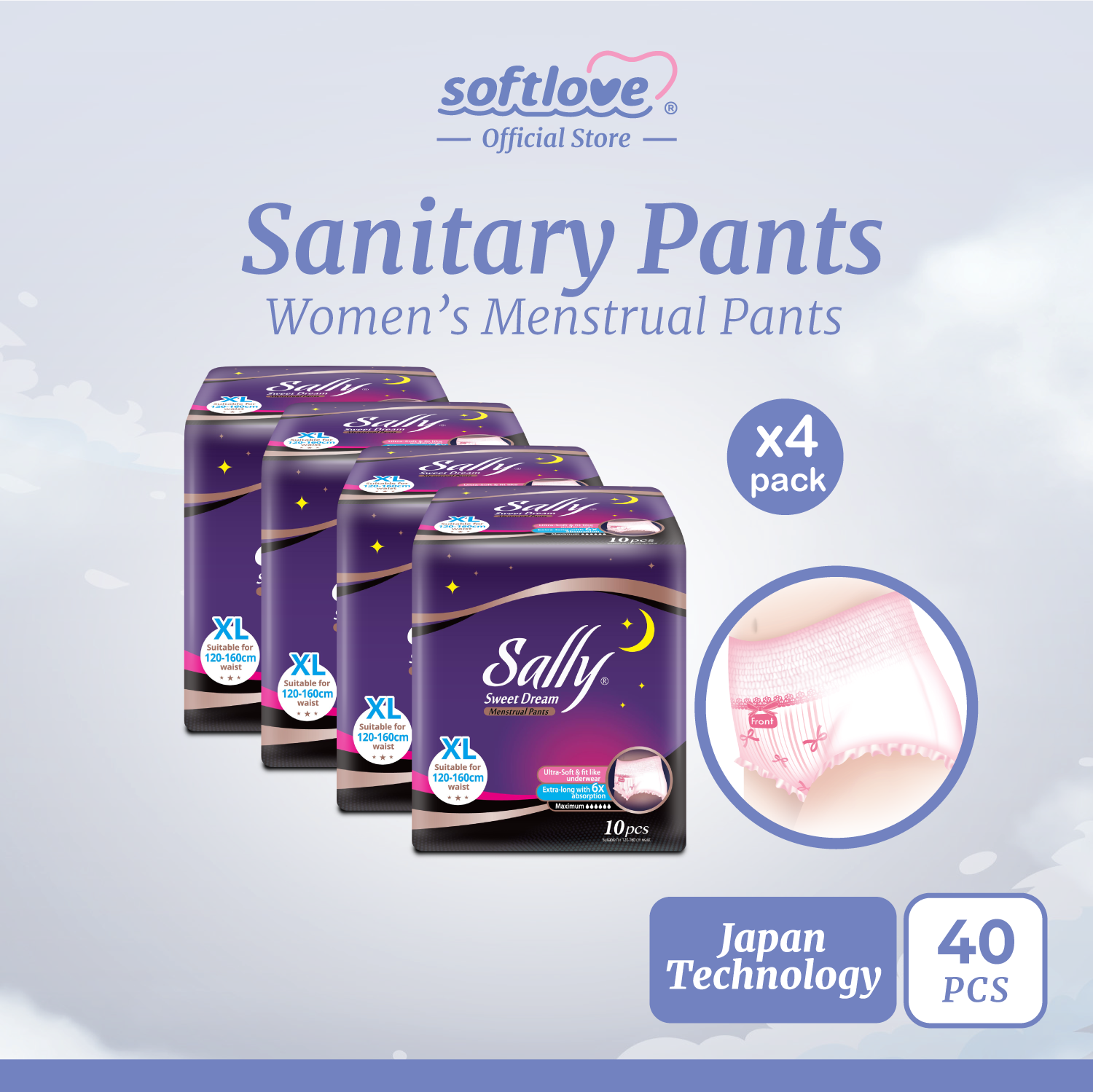 Sally Menstrual Pants 4 pck combo M L size Softlove Malaysia Softlove Adfit Sally