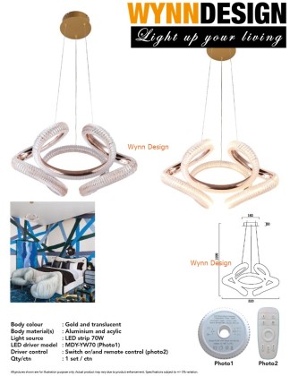 [PRE-ORDER] Wynn Design Ceiling Light Gold Chandelier Round Simple ...