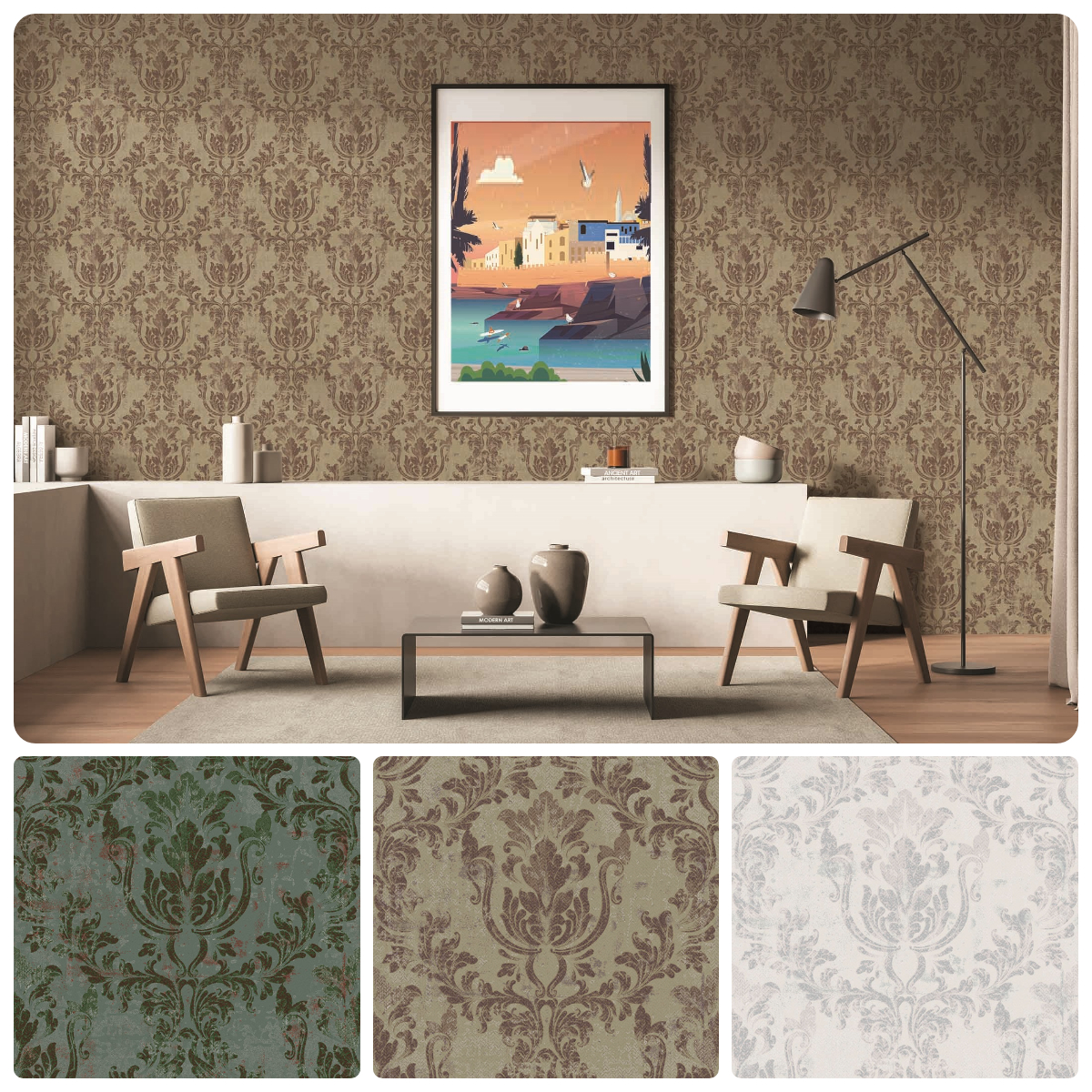3D Damascus Classy Wallcovering Non-Woven Home Wallpaper Non Adhesive
