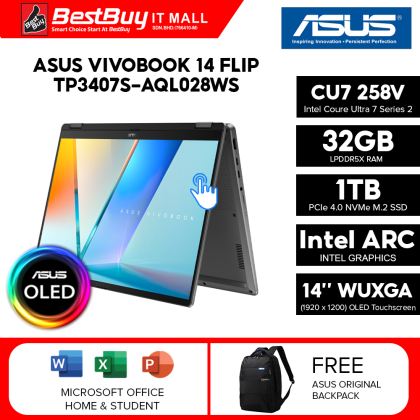 ASUS VIVOBOOK 14 FLIP LAPTOP TP3407S-AQL028WS - GRAY(INTEL CORE ULTRA 7 ...