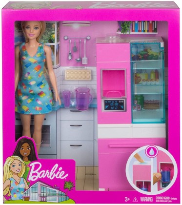 Mattel Barbie and Furniture Set (Refrigerator with Working Water ...