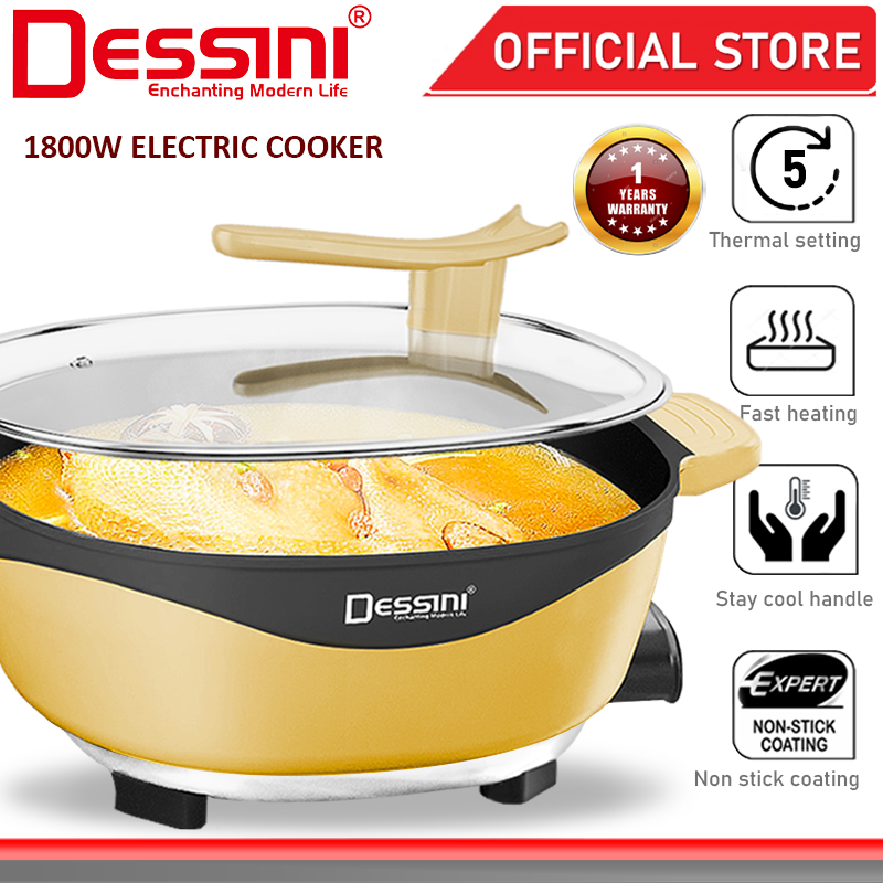 DESSINI ITALY Electric Cooker Steamboat Hot Pot Casserole Non Stick Frying Wok Pan Rice Cooker ...