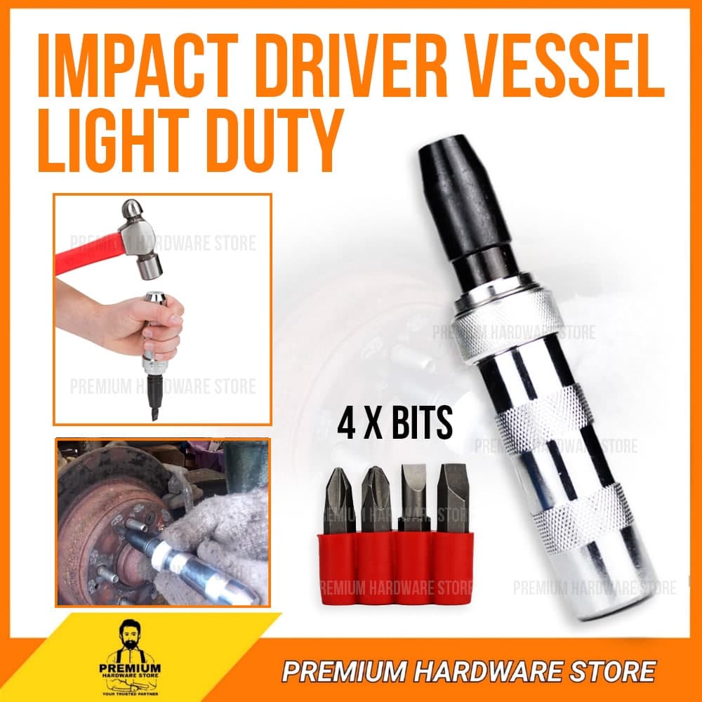2500 VESSEL LIGHT DUTY IMPACT DRIVER WITH 4 BITS FOR JAM SCREWS SCREW LOOSENING TOOL SCREWDRIVER PEMUTAR SKRU Premium Hardware Store