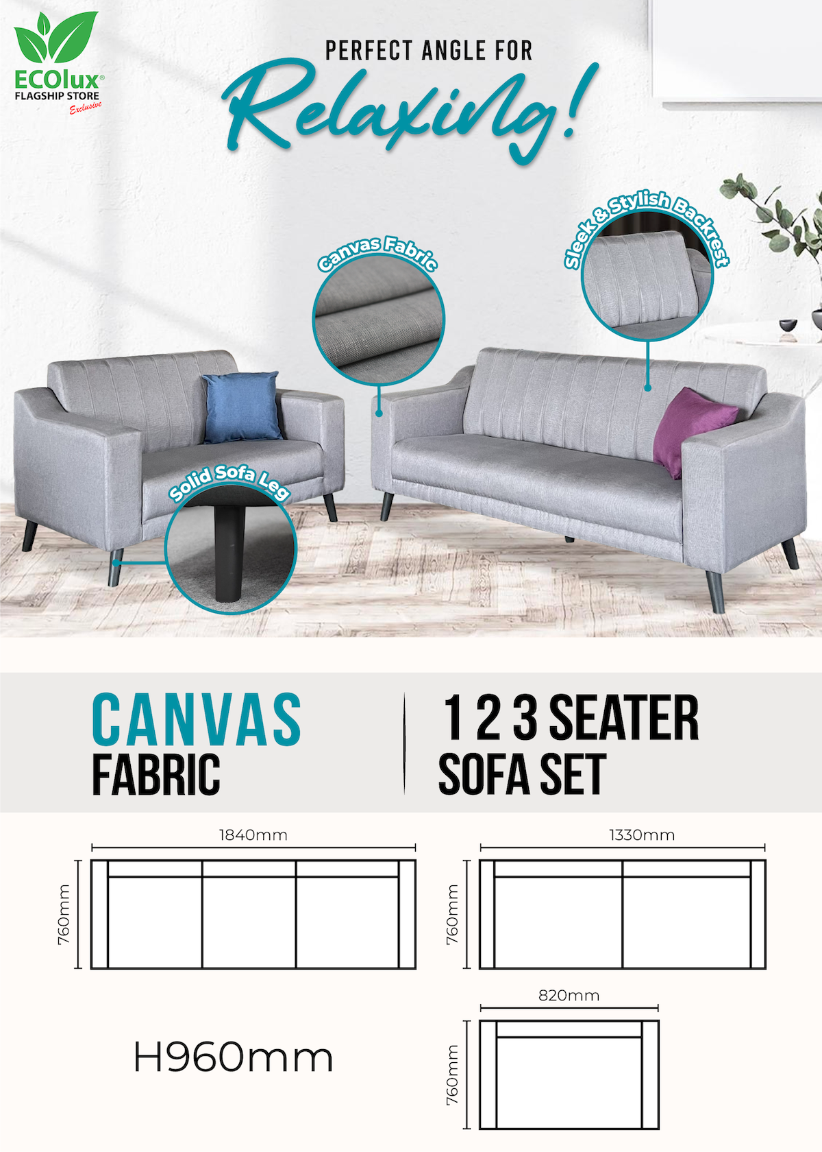 Canvas Sofa Set | Baci Living Room