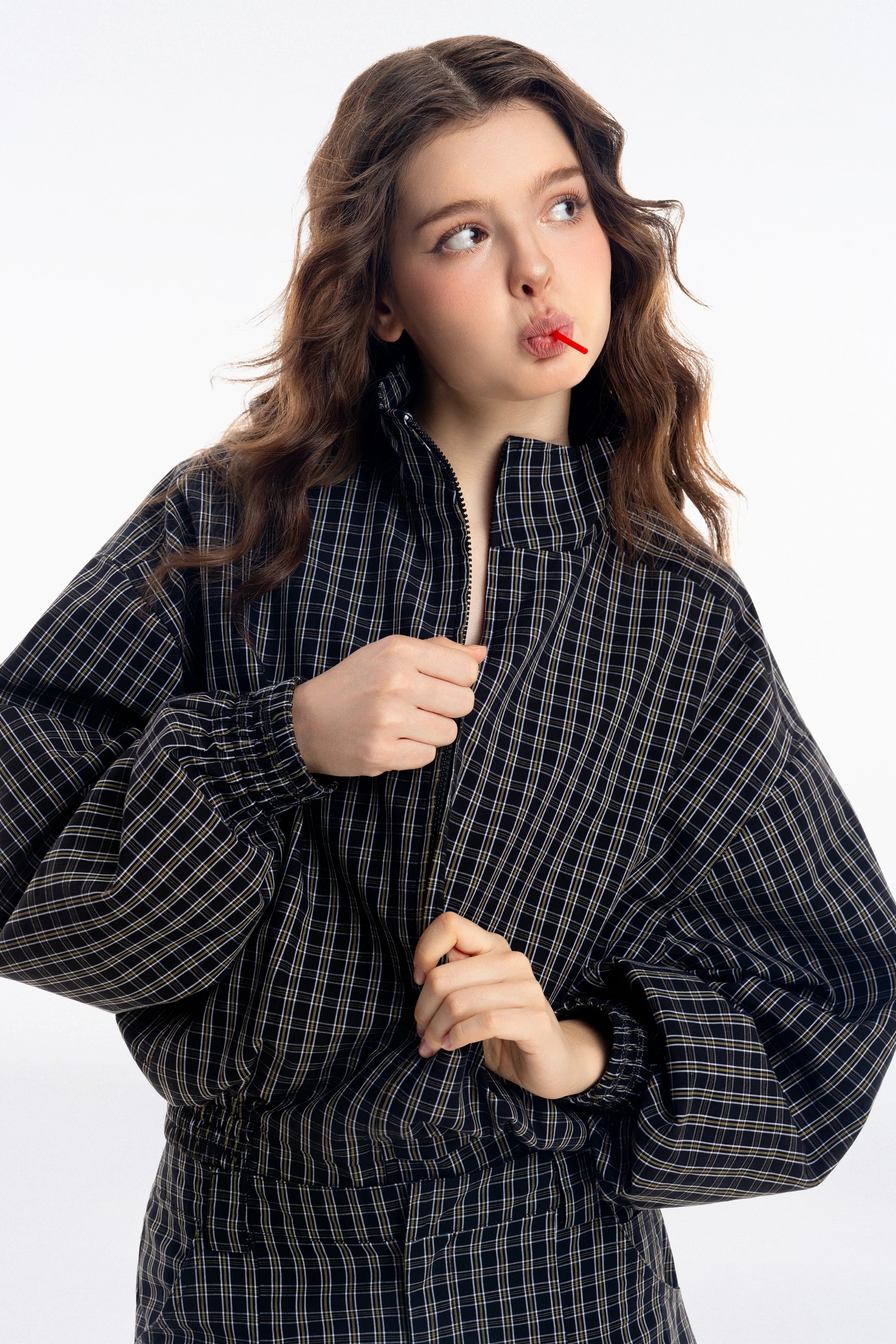 PUSH PUSH GINGHAM ZIP JACKET (GOLDEN NOIR GINGHAM) | ENDLESS CLOTHING