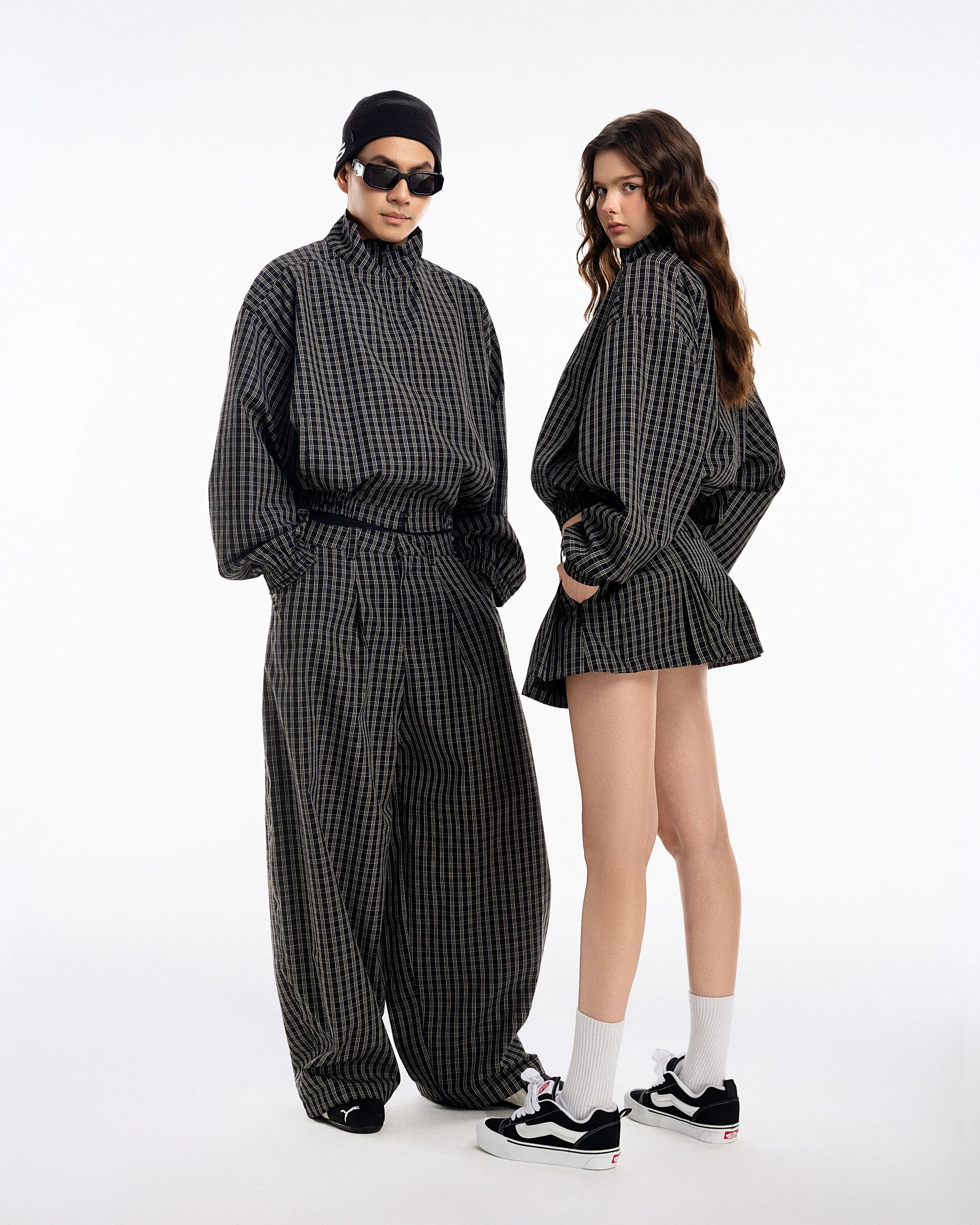 PUSH PUSH GINGHAM ZIP JACKET (GOLDEN NOIR GINGHAM) | ENDLESS CLOTHING