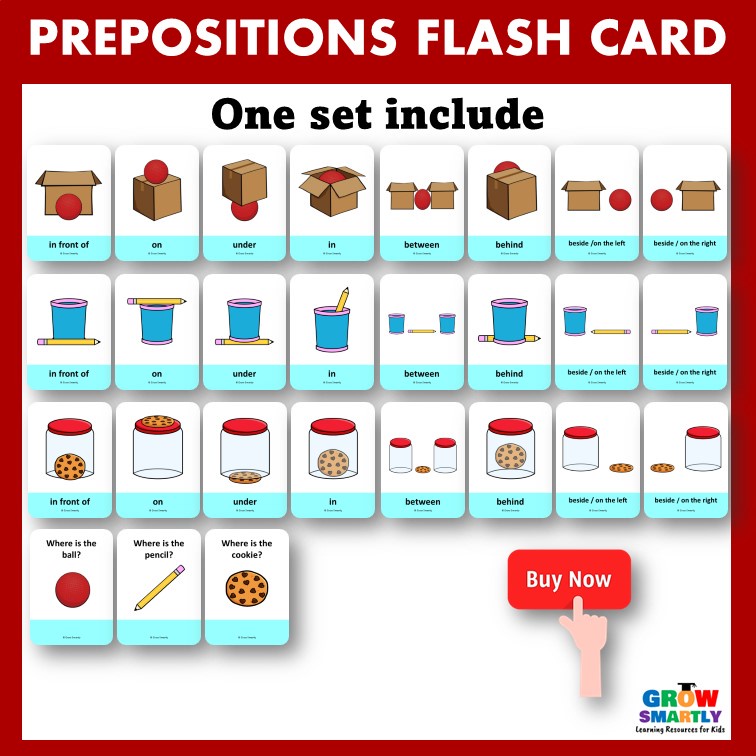 Preposition Flashcards For Kindergarten