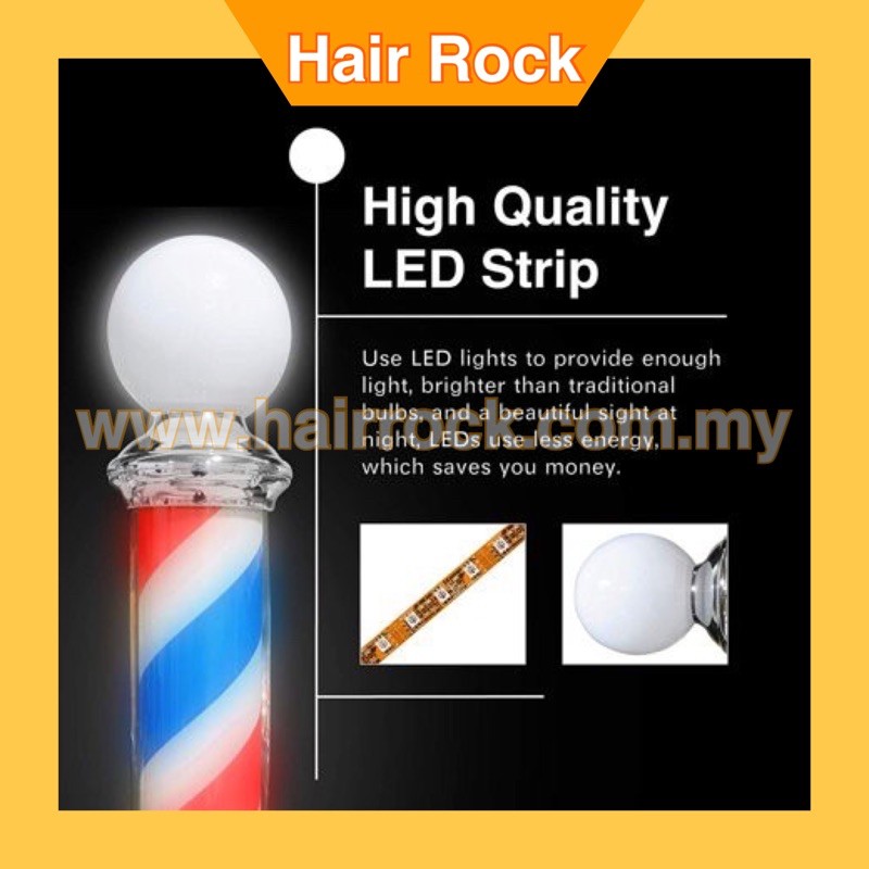 Barber Pole Rotating LED Strips Light Metal Hair Salon with 2 Light Ball