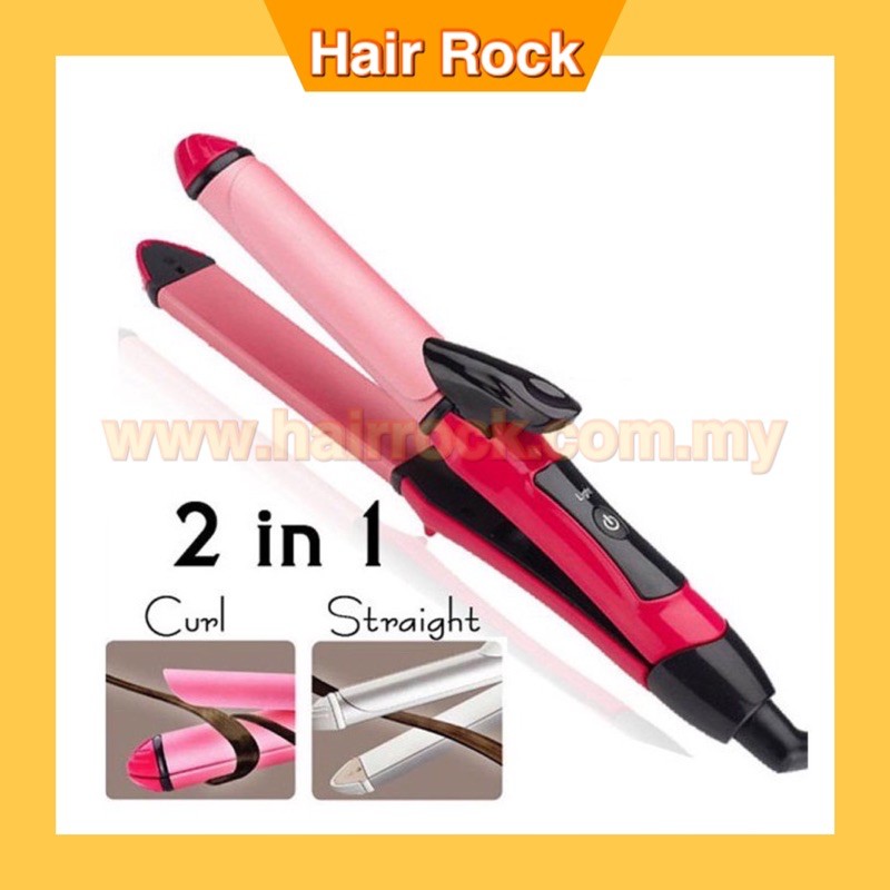 2 in 1 Professional Solid Ceramic Hair Straightener Hair Curler Curling ...