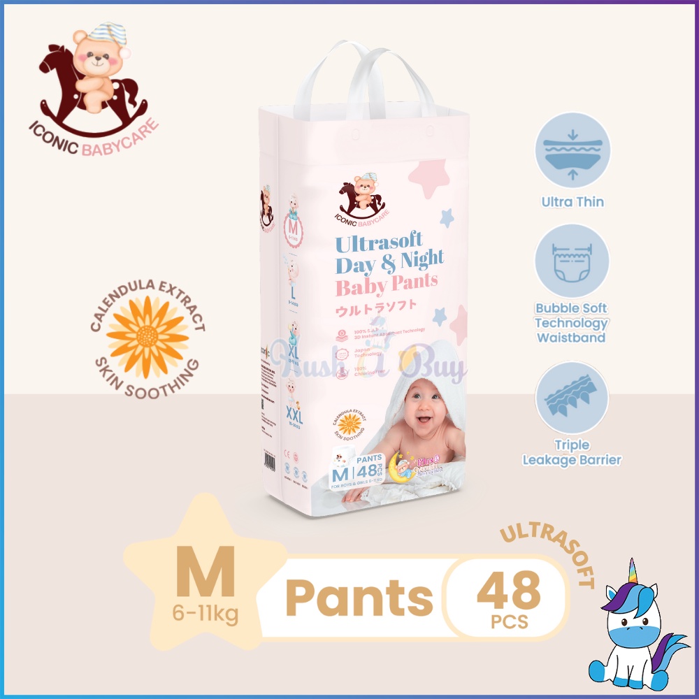 Iconic Babycare Ultrasoft Day & Night Baby Diaper TAPE (NB30/S56/M52 ...