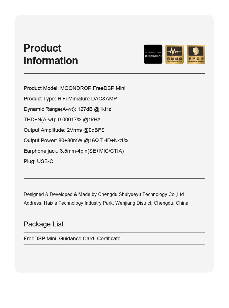 Moondrop FreeDSP Mini, Portable DAC and Amplifier: 3.5mm to Type C ...