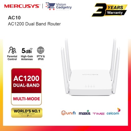 Mercusys AC10 Dual Band AC1200 Wireless WiFi Router | VGDC SDN BHD