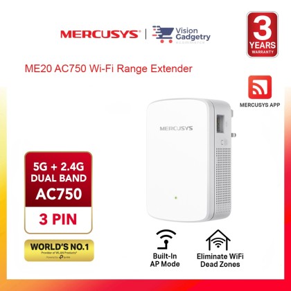 Mercusys ME20 AC750 Wi-Fi Range Extender | VGDC SDN BHD
