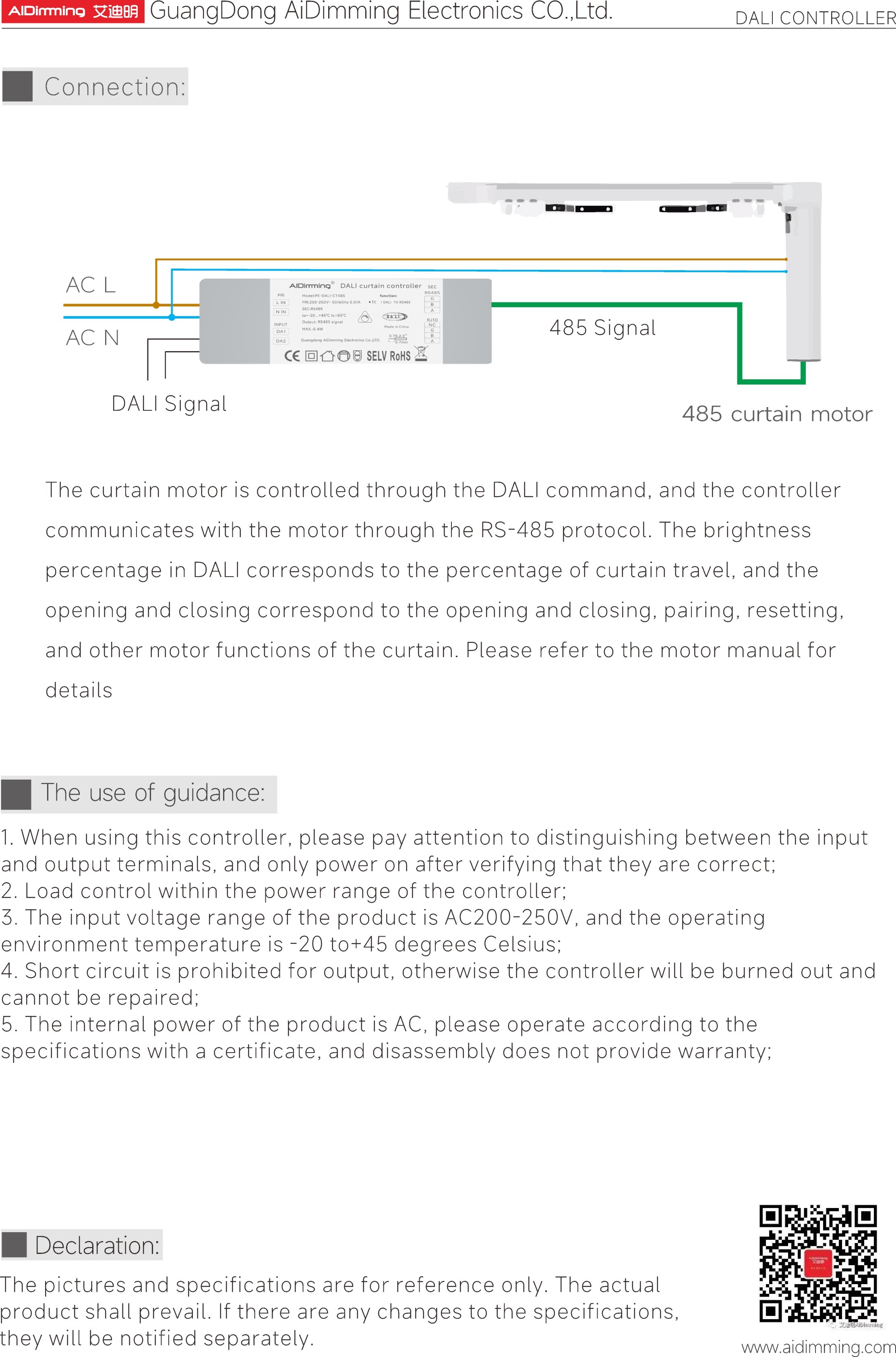 AiDiming PE-DALI-CT485 DALI Curtain Motor Controller – RS485 Signal Conversion Module for Smart ...